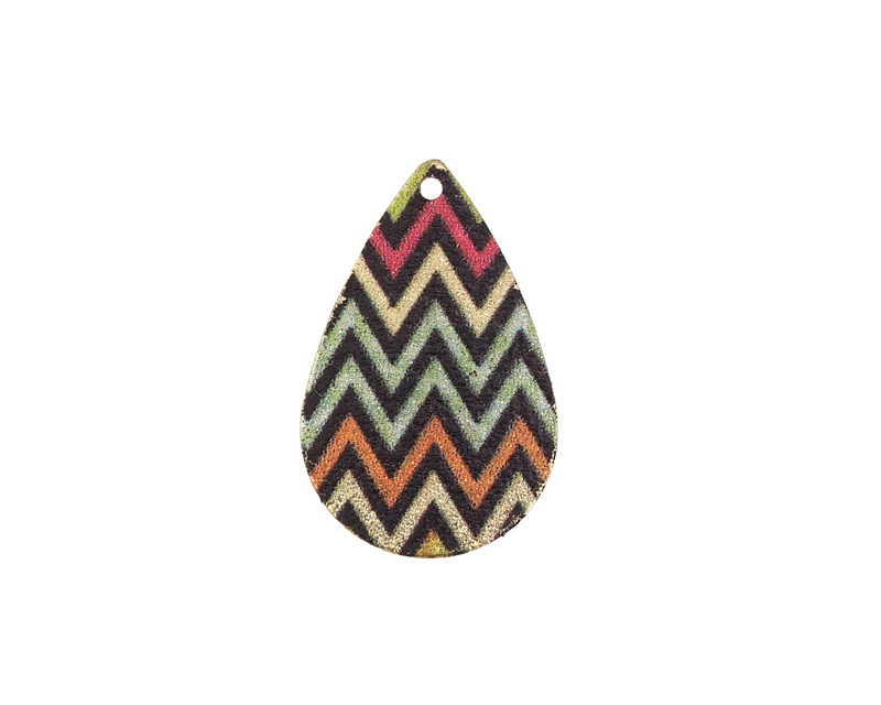 Chevron Etched & Printed Gold Finish Teardrop Focal 18x27mm