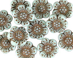 Czech Glass Bronzed Cool Mint Wild Rose Coin 13mm