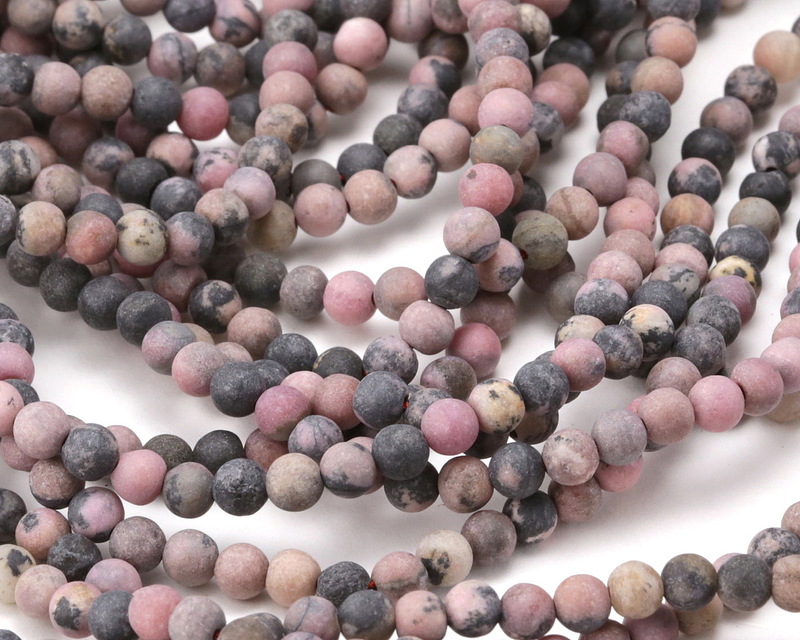 Rhodonite Matte (w/ extra black matrix) Round 4-4.5mm