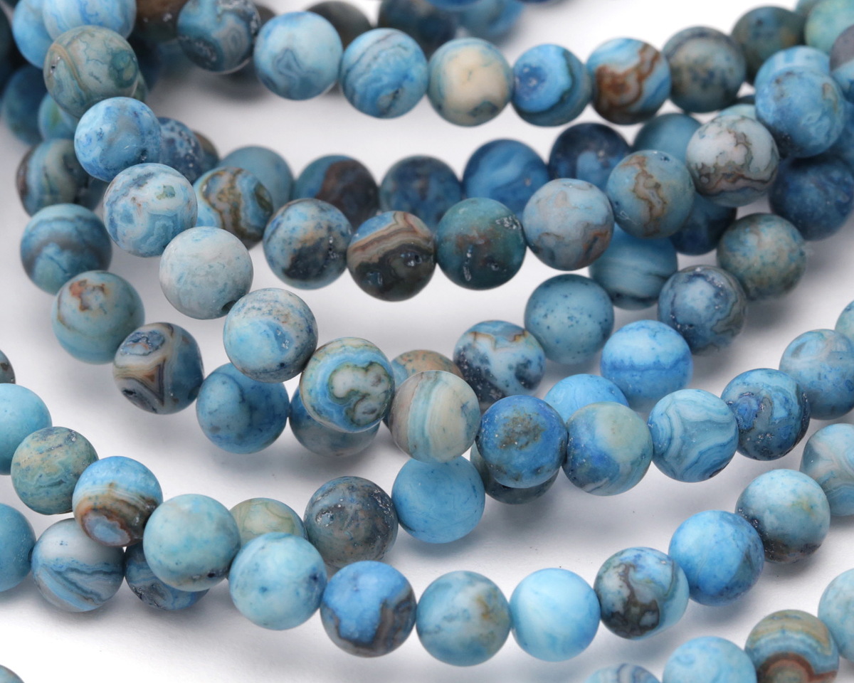 Larimar Blue Crazy Lace Agate (matte) Round 6mm - Lima Beads