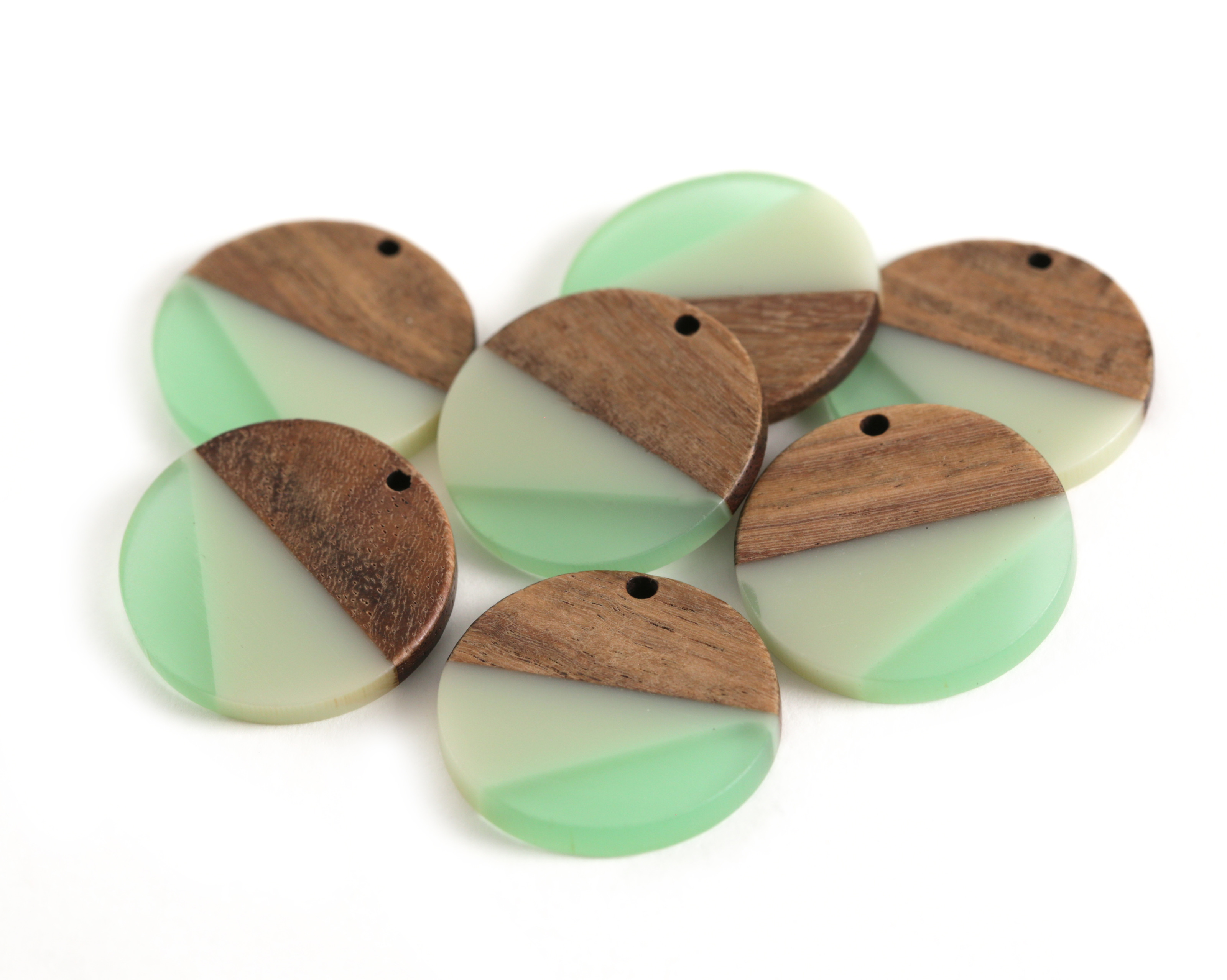 Walnut Wood & Beach Glass Resin Coin Focal 28mm