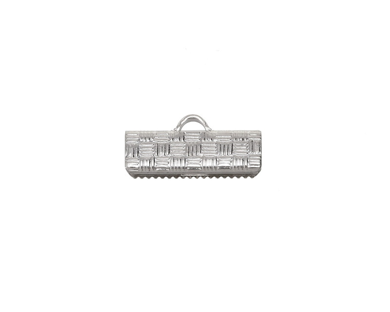 Silver (plated) Basket Weave Ribbon Crimp End 16mm