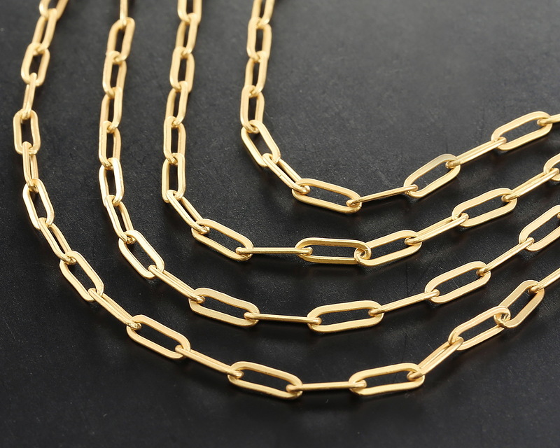 Satin Hamilton Gold (plated) Flat Paperclip Chain, 5' Package