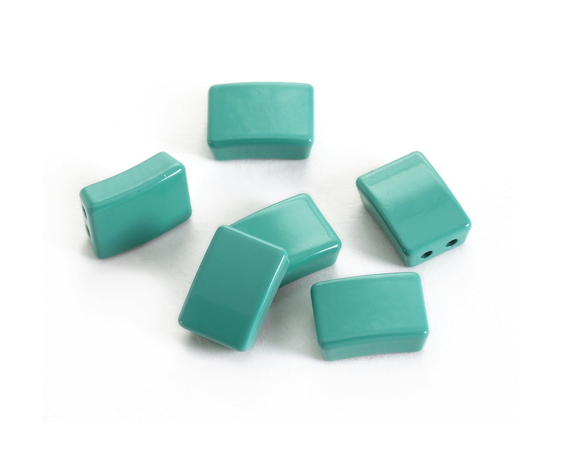 Aqua Enamel 2-Hole Tile Rectangle Bead 12x8mm