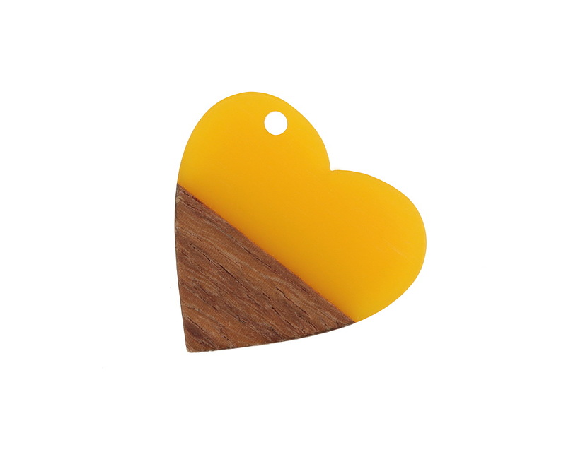 Walnut Wood & Saffron Resin Small Heart Focal 25mm