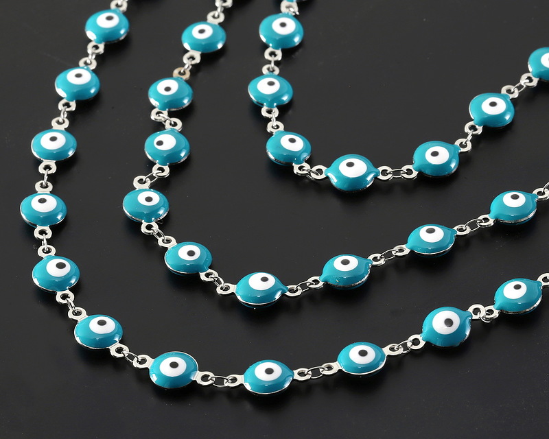 Turquoise Enamel Evil Eye Link Stainless Steel Chain 8mm, 5 meter spool