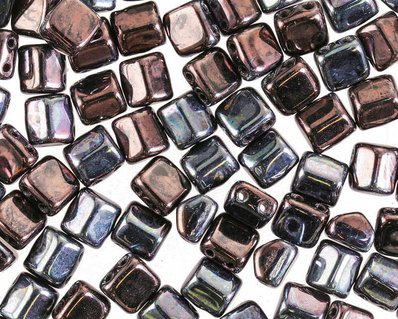 CzechMates Glass Jet Metallic Amethyst Luster 2-Hole Roof Bead 6mm