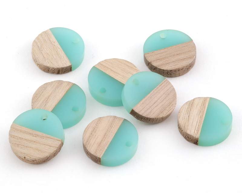 Wood & Sea Green Resin Coin Focal 15mm